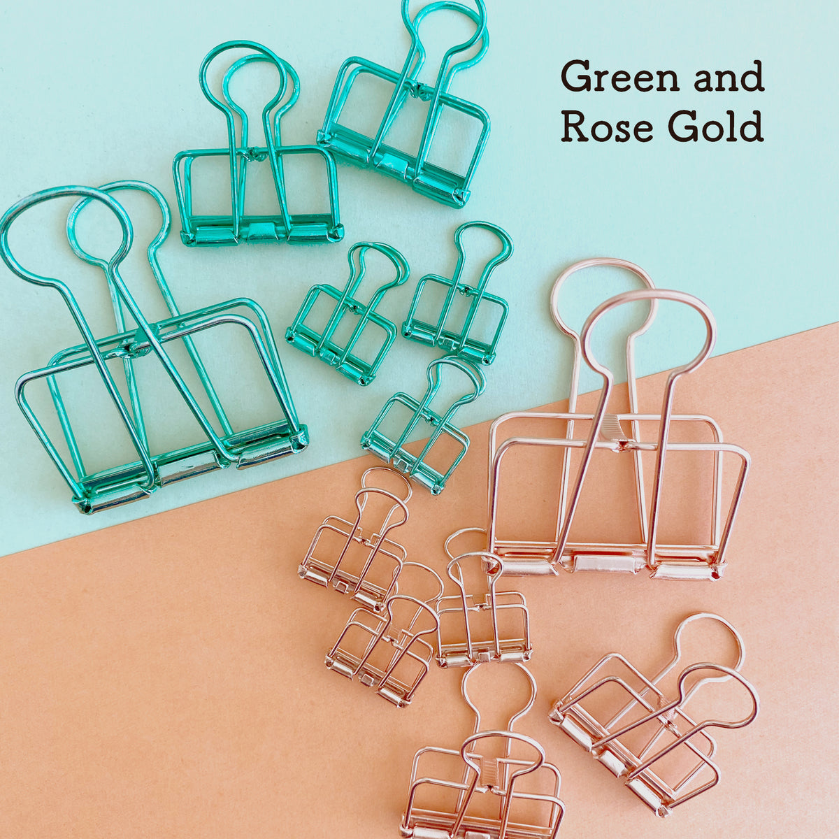 Mountparker Copenhagen Metal Wire Binder Clips 10-Pack (Rose Gold & Green)